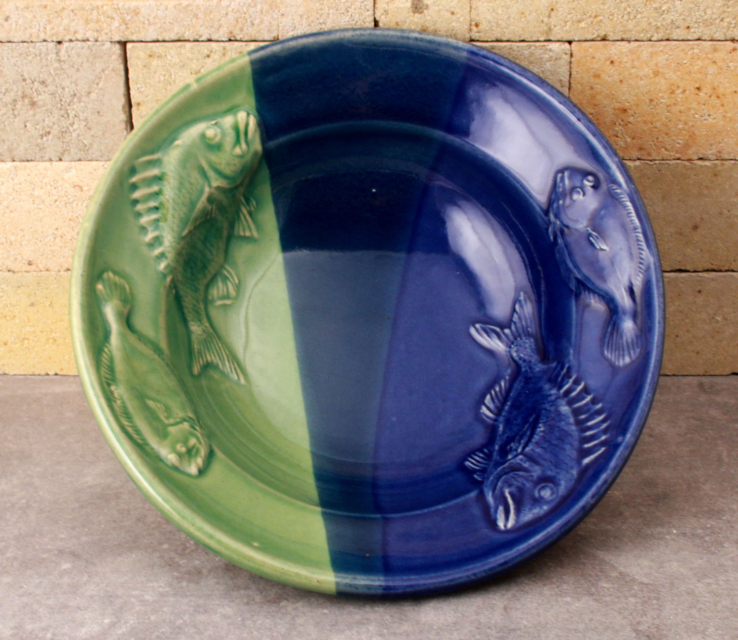 Fluke and Scup Relief Bowl - Cobalt Blue and Sea Green – Chatham Pottery